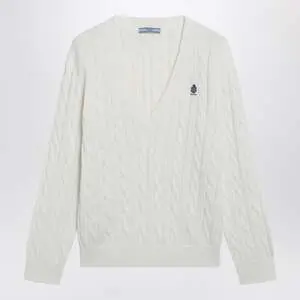 Prada Cable Knit V-neck Jumper - White