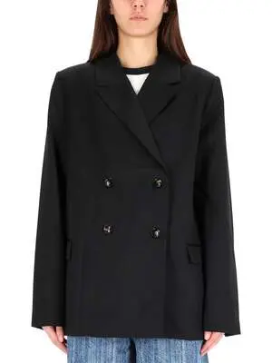 GANNI Double-breasted Wool Blend Jacket - Black