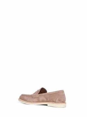 Brunello Cucinelli Light Beige Reversed Calf Leather Penny Loafers - Multicolor