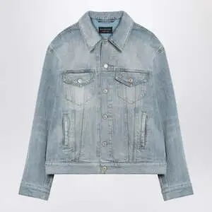 Balenciaga Light Faded Cotton Denim Jacket - Blue