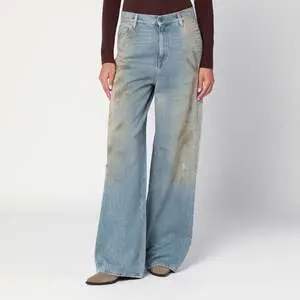 GOLDEN GOOSE Wide Leg Jeans With Distressed Effect And Stud Embellishments - Blue