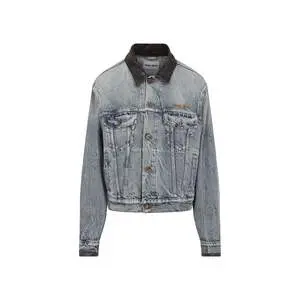 Miu Miu Denim Jacket With Leather Collar - Blue