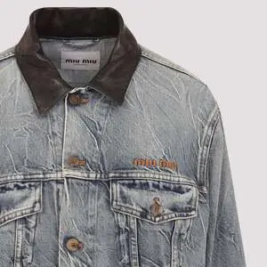 Miu Miu Denim Jacket With Leather Collar