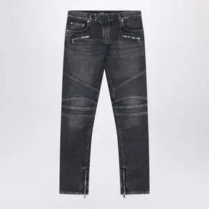 Balmain Grey Washed Slim Biker Jeans