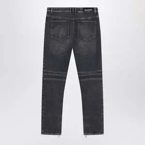 Balmain Grey Washed Slim Biker Jeans