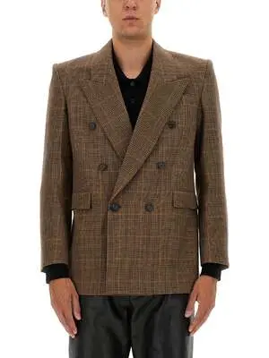 Saint Laurent Double Breasted Prince Of Wales Wool Jacket