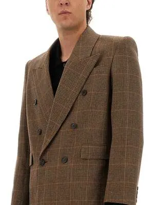 Saint Laurent Double Breasted Prince Of Wales Wool Jacket