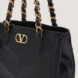 Valentino Garavani Small Lamb Skin Leather Tote With Gold-tone V-logo