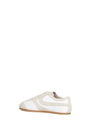 Dries Van Noten White Nappa Leather Lace-up Sneakers With Suede Detailing - Multicolor