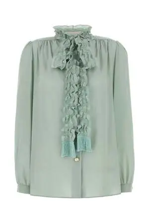 Valentino Garavani Silk Ruffled Shirt - Blue