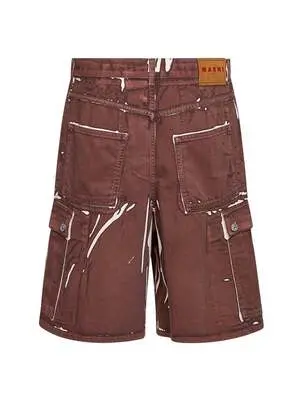 Marni Brown Screen-printed Denim Cargo Bermuda Shorts