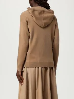 Max Mara Camel Knit Hoodie With Monogram Detail