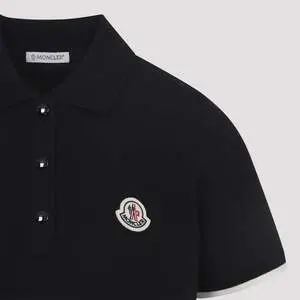 Moncler Cotton Polo With Logo Patch - Black