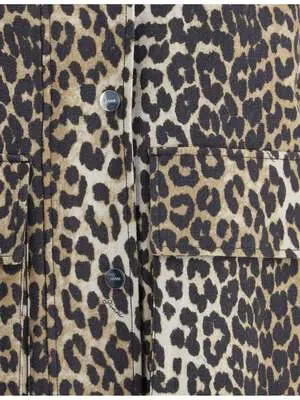 GANNI Leopard Print Jacket With Corduroy Collar - Brown