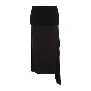JIL SANDER Wool Midi Skirt With Ruffle Detail - Black