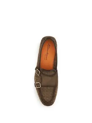 Santoni Woven Leather Double Buckle Loafers