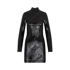 Balenciaga Sequin Embellished Turtleneck Dress - Black