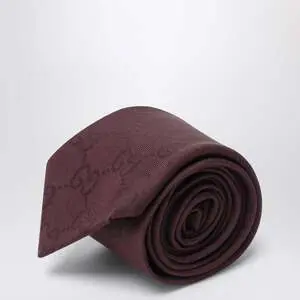 Gucci Gg Jacquard Neck Tie In Cotton And Silk - Red