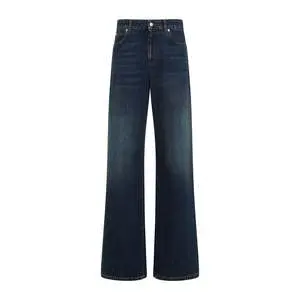 Alexander McQueen Wide Leg Cotton Jeans - Blue