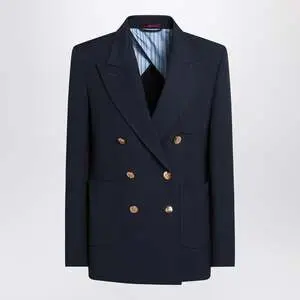 Gucci Double-breasted Cotton Jacket With Golden Buttons - Blue