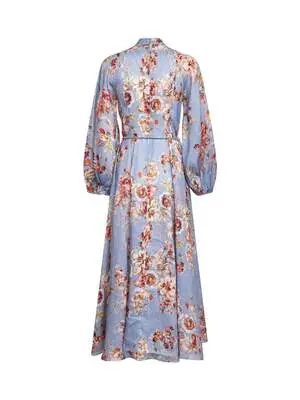Zimmermann Light Blue Floral Chambray Linen Midi Dress - Multicolor