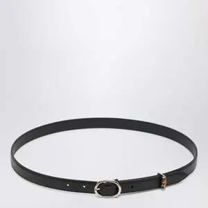 Gucci Slim Belt With Oval Buckle And Bamboo Detail - Black