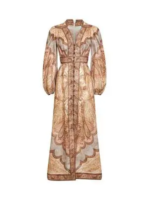 Zimmermann Tapestry Print Linen Wanderlust Midi Dress - Multicolor