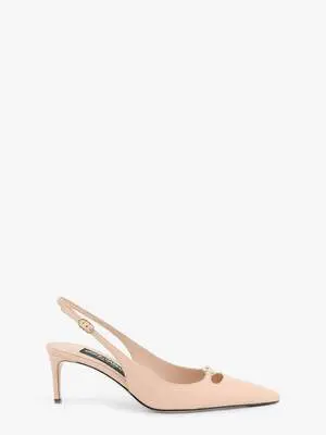 Dolce & Gabbana Leather Slingback Pumps With Metal Dg Logo - Multicolor
