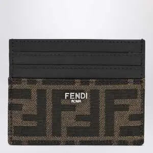Fendi Brown Ff Jacquard Fabric Card Holder - Black