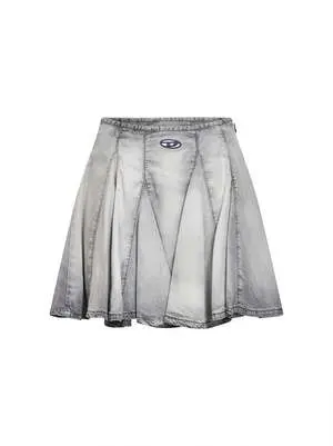 DIESEL® Grey Denim Pleated Mini Skirt With Embroidered Oval D Logo - Multicolor