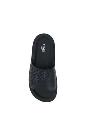 Fendi Ff Logo Jacquard Slide Sandals - Gray