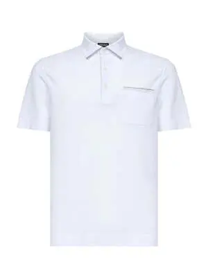 Zegna White Cotton Pique Polo Shirt With Chest Pocket - Multicolor