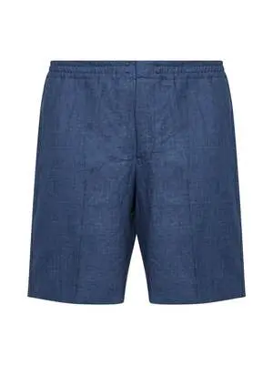 Zegna Navy Blue Oasi Lino Tailored Shorts - Multicolor