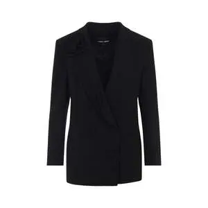 Giorgio Armani Silk Double-breasted Embellished Blazer - Black