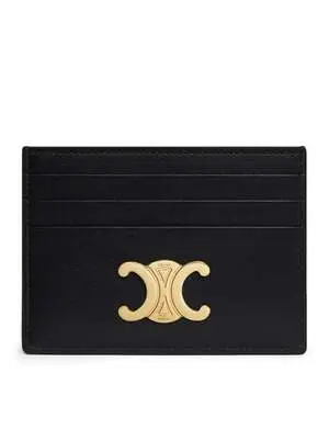 Celine Triomphe Card Holder In Polished Calfskin - Black