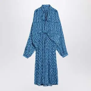 Balenciaga Midi Dress With Bow And Print - Blue