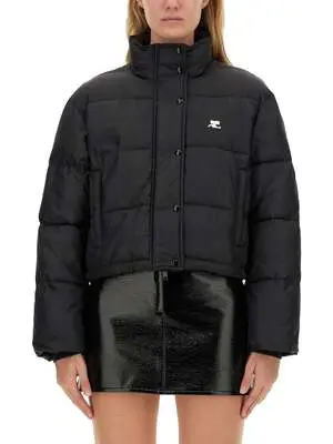 COURREGES Padded Down Jacket With Logo - Black