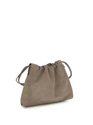Brunello Cucinelli Suede Drawstring Pouch With Monile Embellishment - Cream