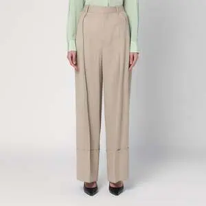 Victoria Beckham Victoria Beckham Wide Leg Wool Trousers Cream
