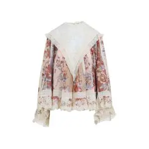 Zimmermann Awaken" Lace Trim Floral Print Cotton Blouse - Multicolor