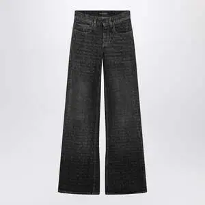 Balenciaga Washed Jacquard Logo Wide Leg Jeans - Black