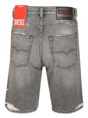 DIESEL® Stonewashed Cotton Denim Shorts With Distressed Effect - Gray