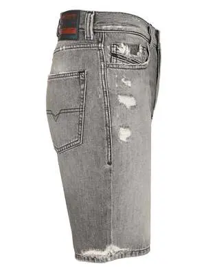 DIESEL® Stonewashed Cotton Denim Shorts With Distressed Effect - Gray