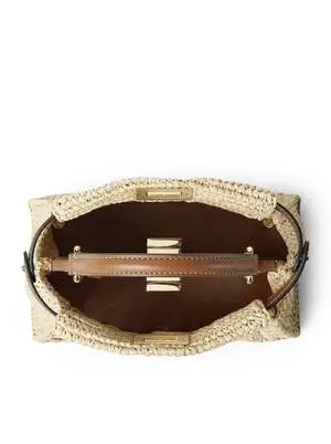 Fendi Peekaboo Mini Raffia Bag With Openwork Woven Pattern - Cream
