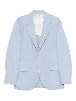 Brunello Cucinelli Linen And Virgin Wool Chevron Deconstructed Jacket - Blue