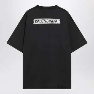 Balenciaga Washed Masking Tape Cotton T-shirt - Black