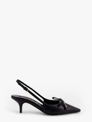 Miu Miu Black Leather Pointed Toe Slingback Pumps With Bow Detail