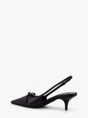 Miu Miu Black Leather Pointed Toe Slingback Pumps With Bow Detail