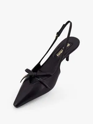 Miu Miu Black Leather Pointed Toe Slingback Pumps With Bow Detail