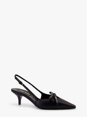 Miu Miu Black Leather Pointed Toe Slingback Pumps With Bow Detail - Multicolor